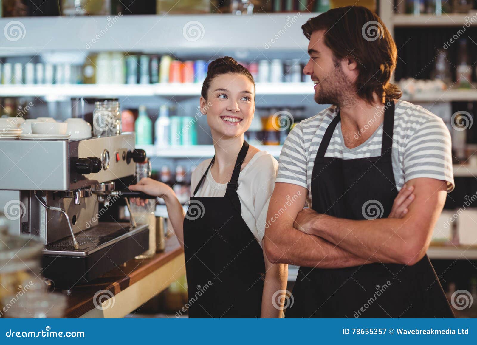 Waiter and Waitress Smiling at Each Other Stock Image - Image of ...