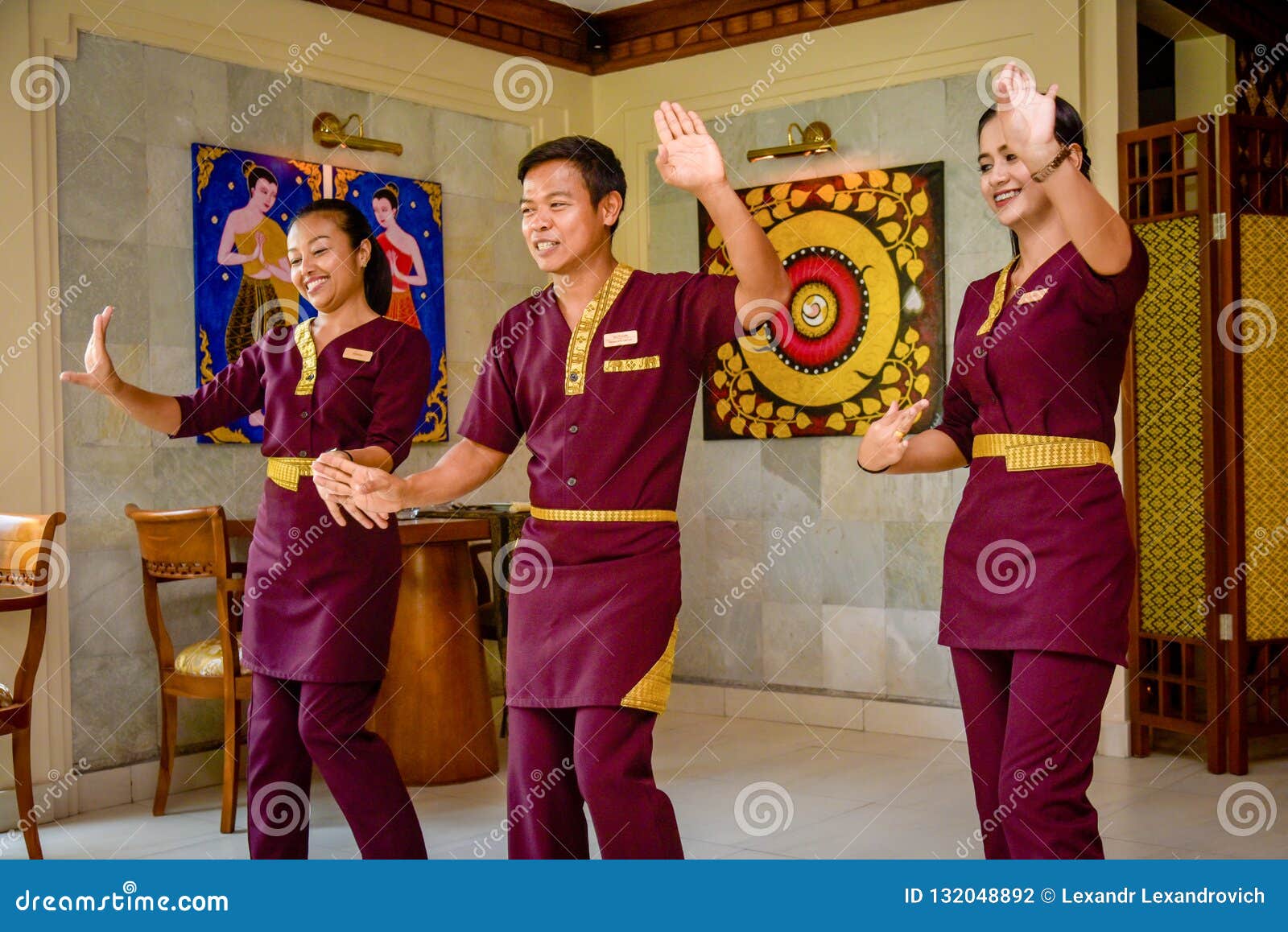 Waiter and Waitress in the Thai Restaurant Dancing Editorial ...