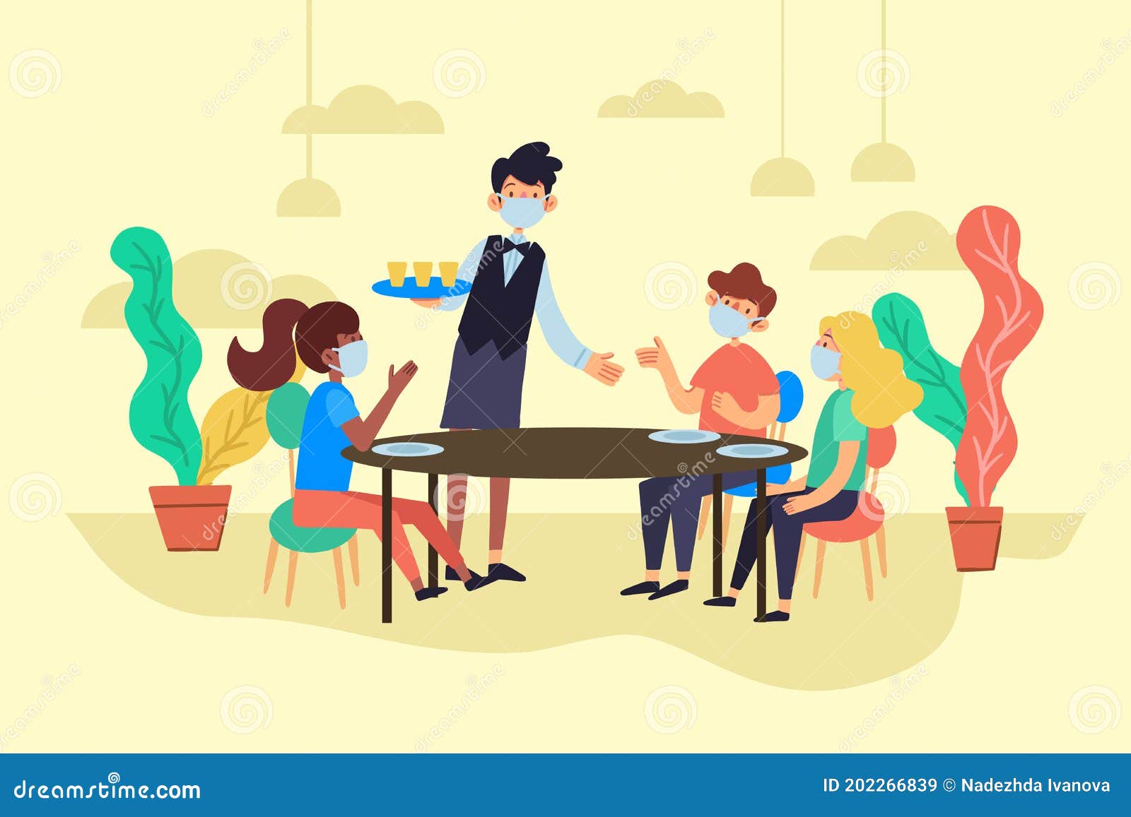Waiter Wearing Face Mask Design Vector Illustration Stock Illustration ...