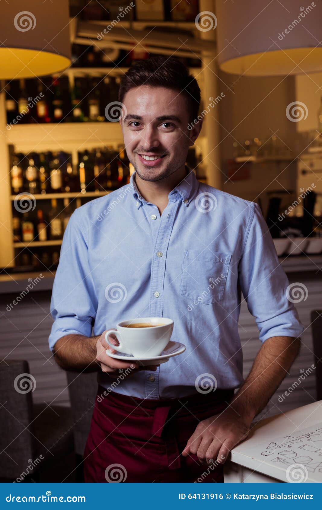 Waiter working at cafe stock photo. Image of service - 64131916