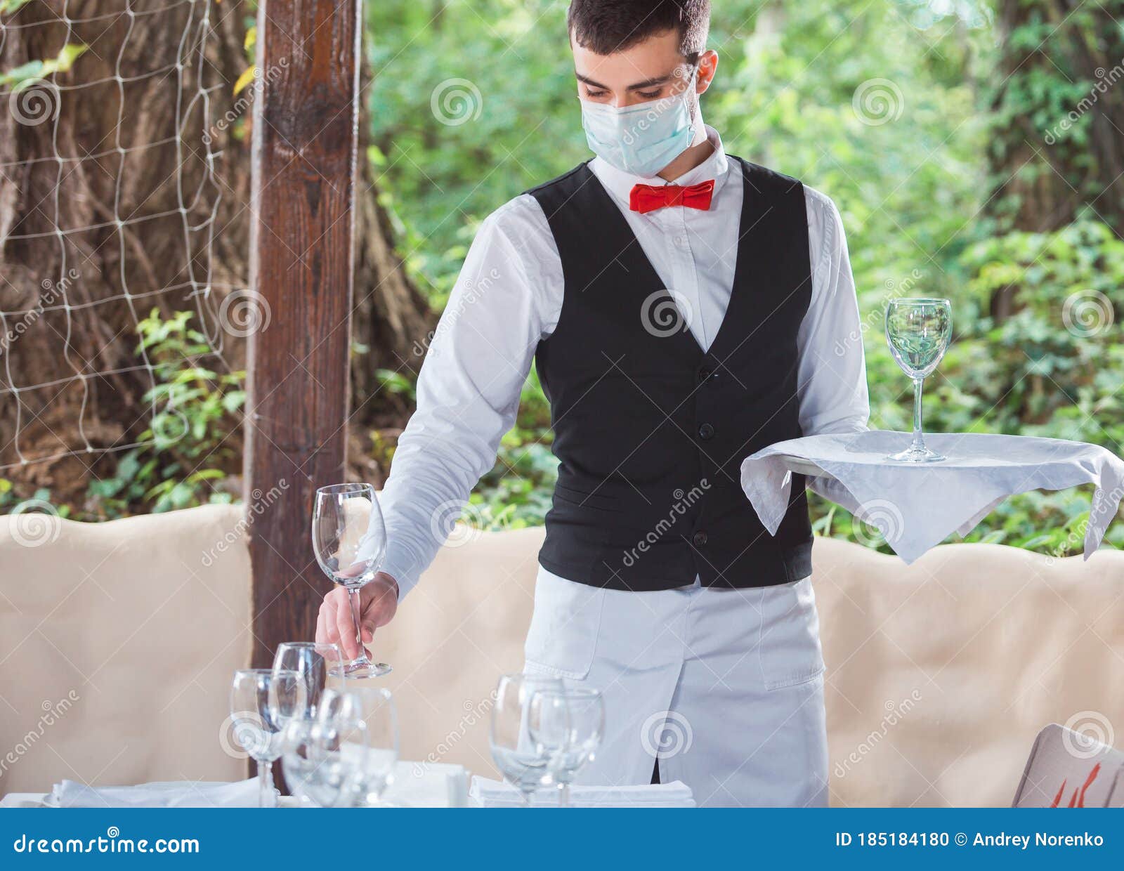 The Waiter Works in a Restaurant on the Summer Terrace Stock Photo ...