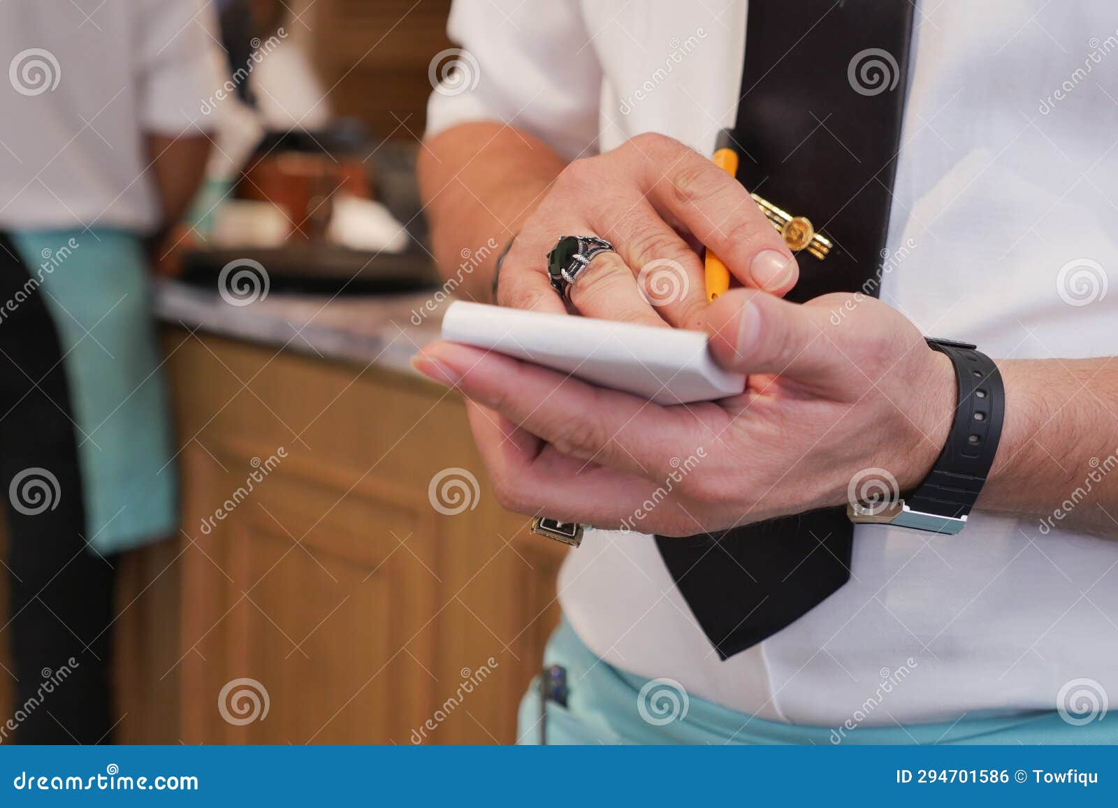 A Waiter Writing Oder on a Notebook Stock Photo - Image of towel ...