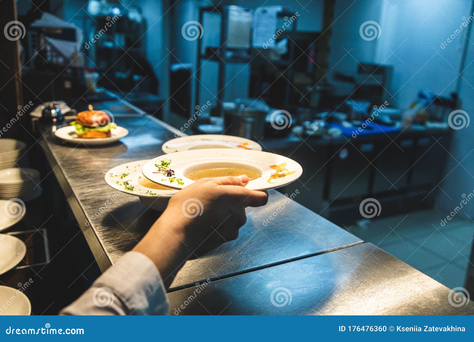 Waiters Pick Up Ready Meals in a Restaurant at the Counter for ...