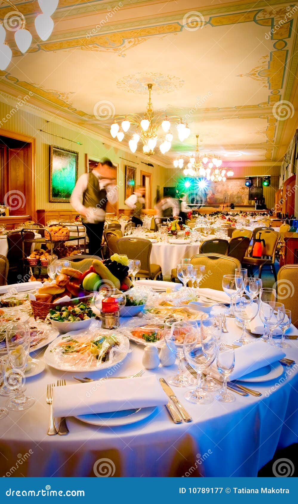 Waiters Prepare Meeting of Visitors Set the Table Stock Image - Image ...