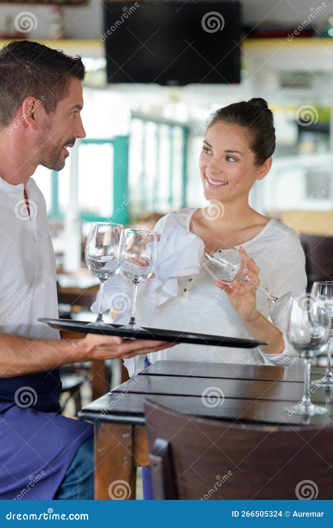 Waiters Setting Table in Restaurant Stock Photo - Image of expertise ...