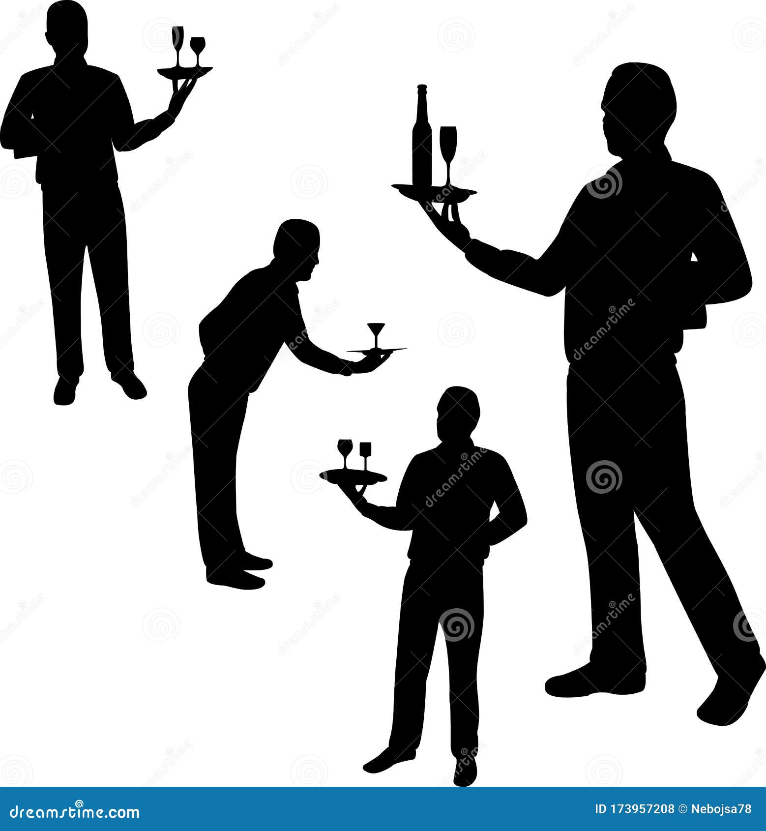 Waiters silhouettes set stock vector. Illustration of order - 173957208