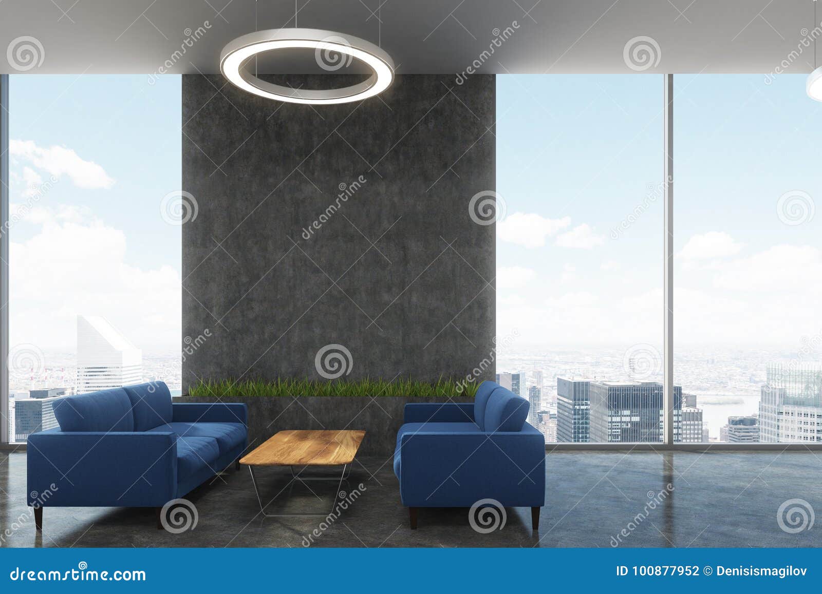 Waiting Area in Office, Blue Sofas, Side Stock Illustration ...