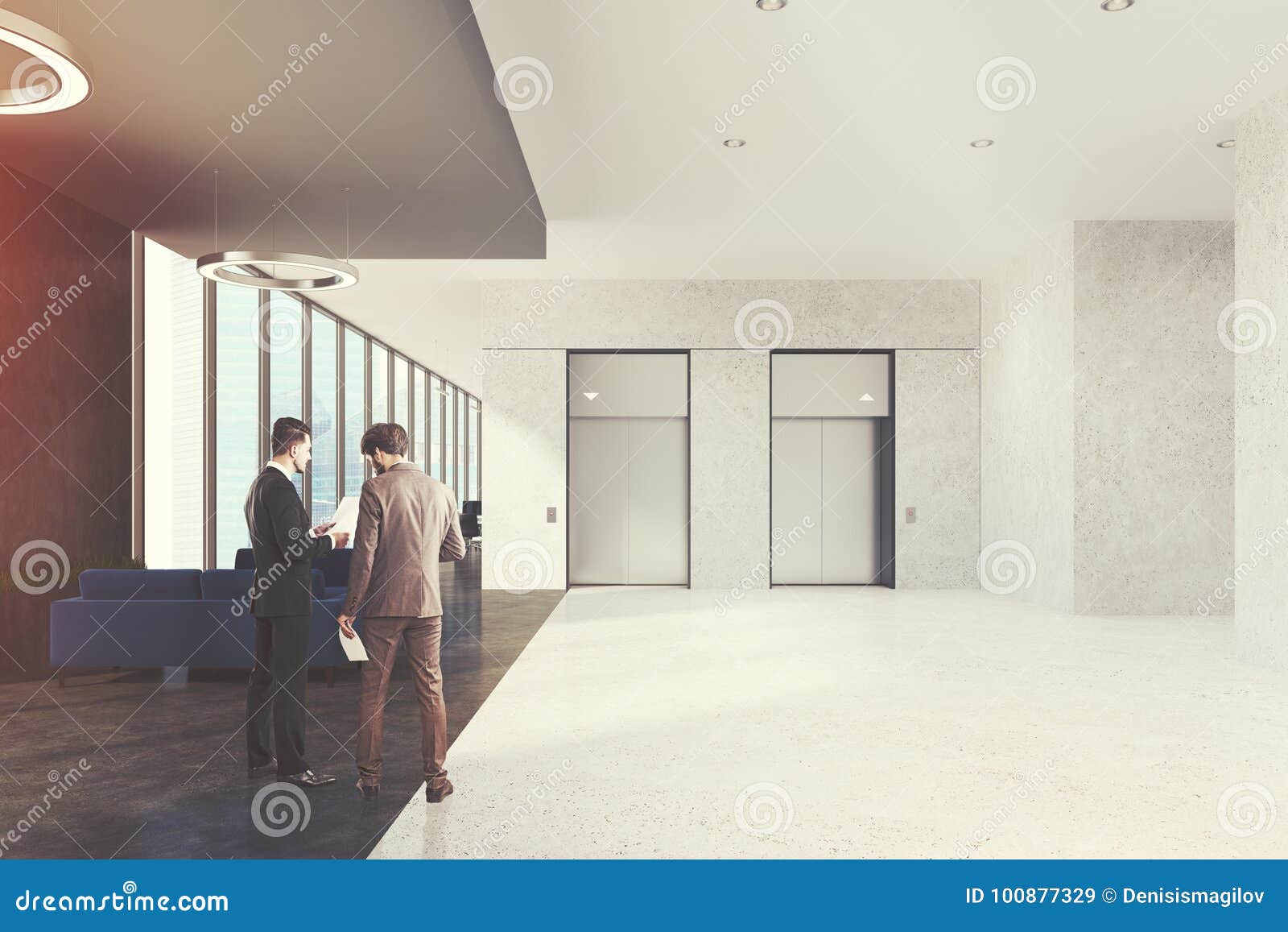 Waiting Area in Office, Elevators, People Stock Illustration ...