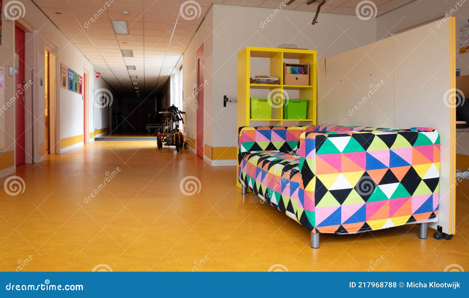 Waiting area in a school stock photo. Image of yellow - 217968788