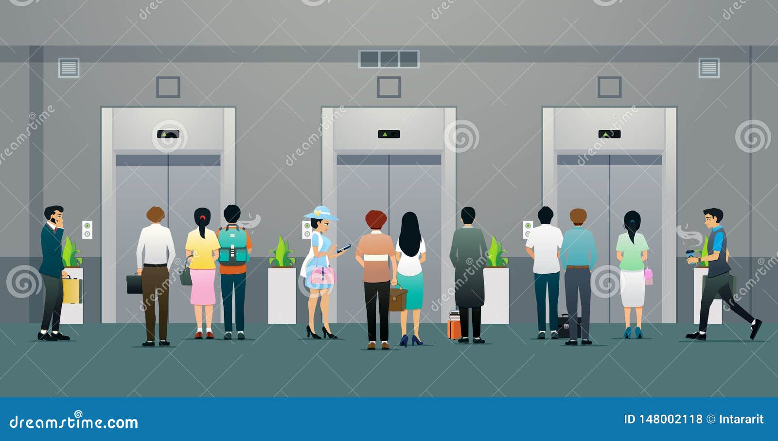 Waiting for the elevator stock vector. Illustration of floor - 148002118