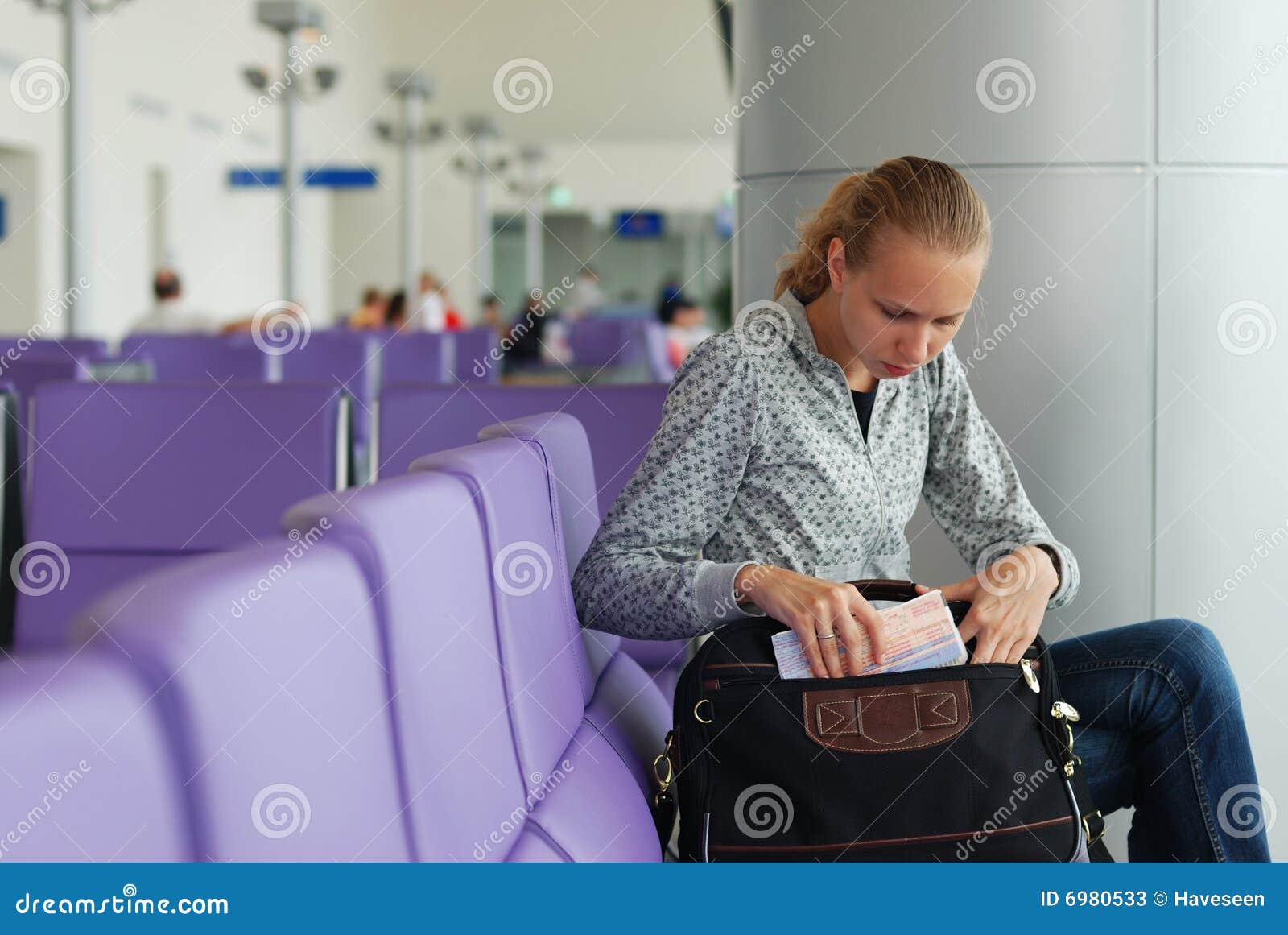 Waiting for a flight stock image. Image of passenger, female - 6980533