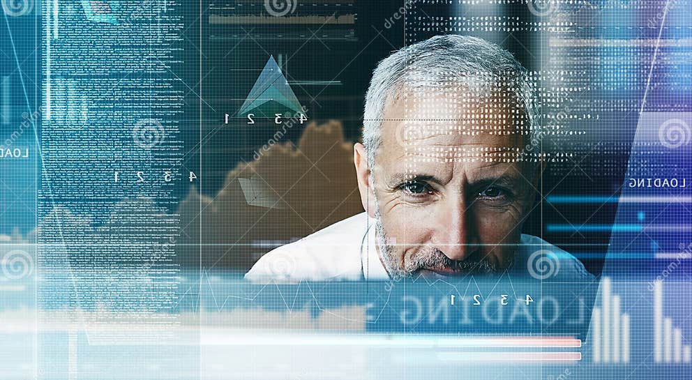 Waiting for the Information To Load. a Mature Businessman Working on ...