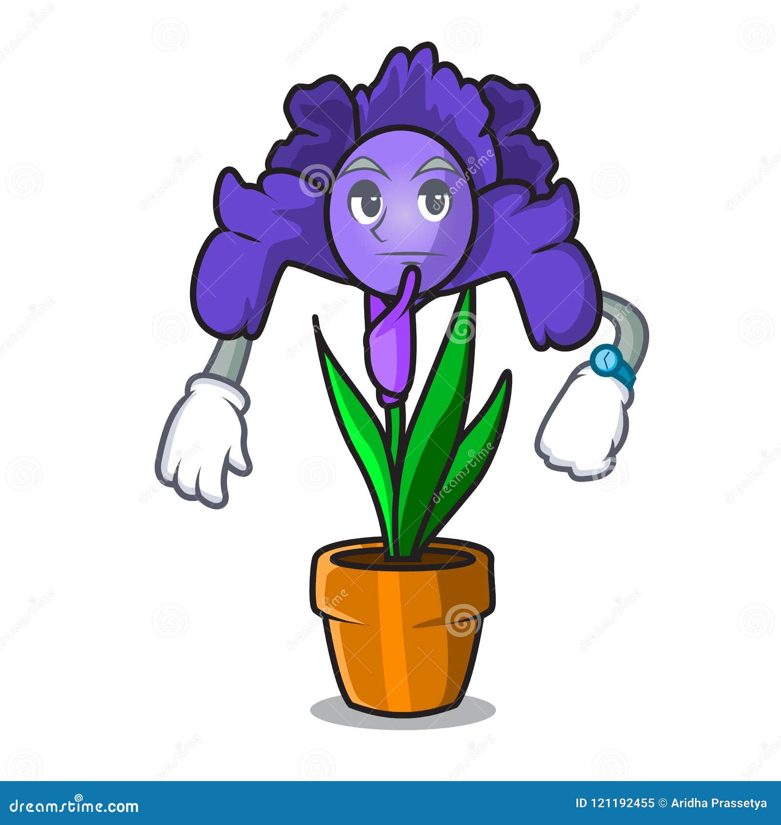 Waiting Iris Flower Mascot Cartoon Stock Vector - Illustration of ...