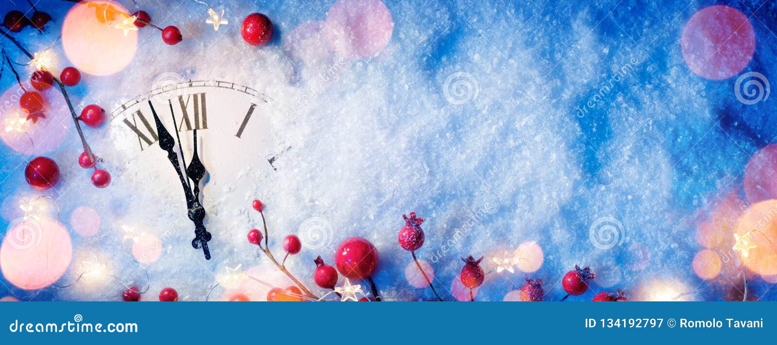 Waiting Midnight - Happy New Year with Clock and Berries Stock Image ...