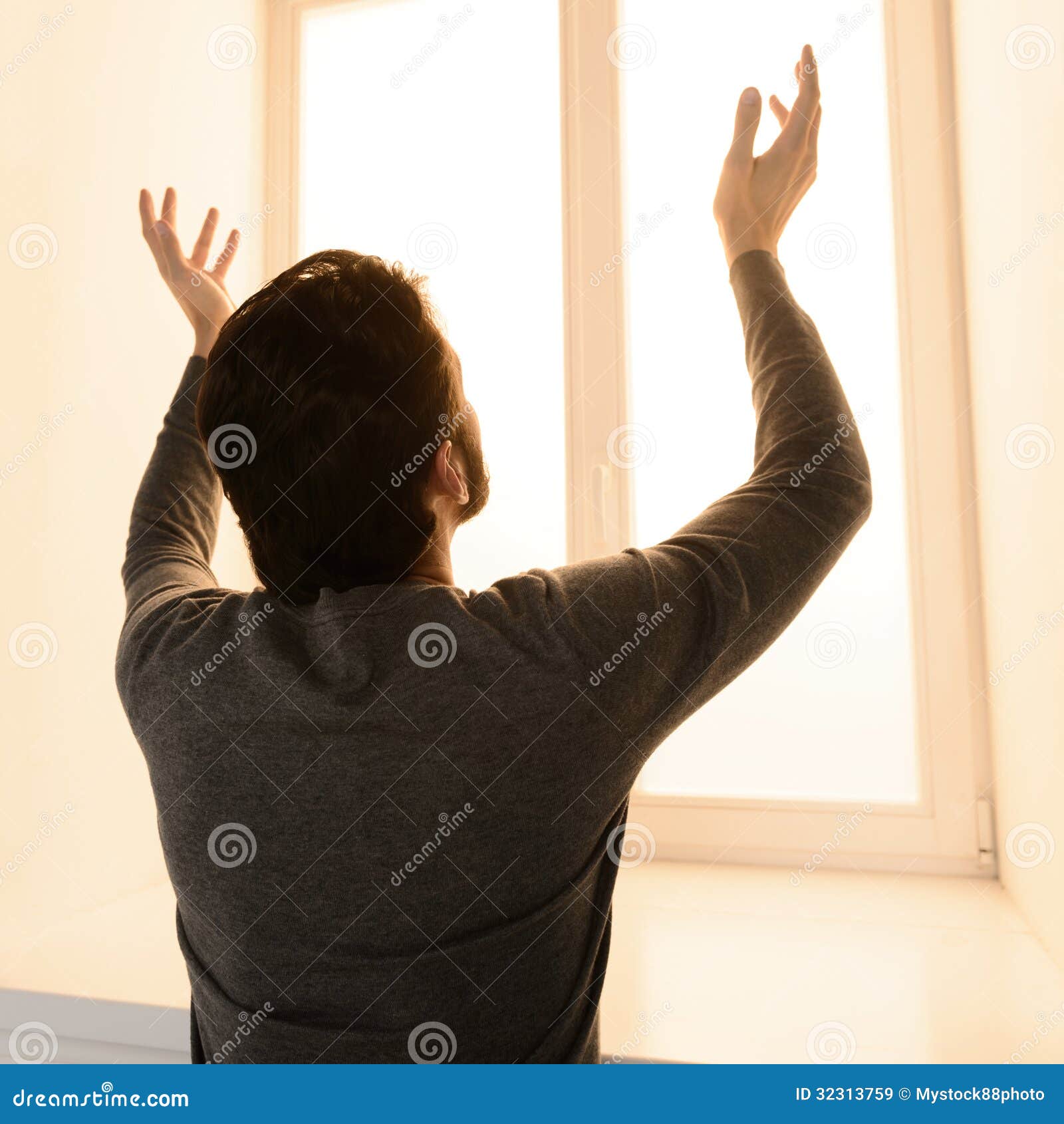 Waiting for Miracle. Rear View of Man Standing in Front of the W Stock ...