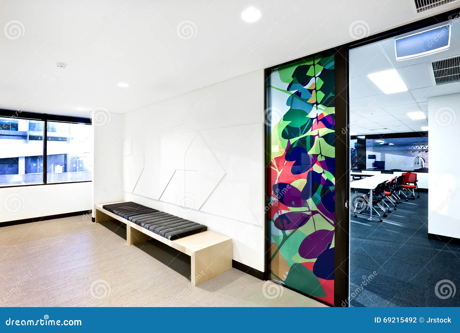 Waiting Place with Cushion Benches and Opened the Door Stock Photo ...