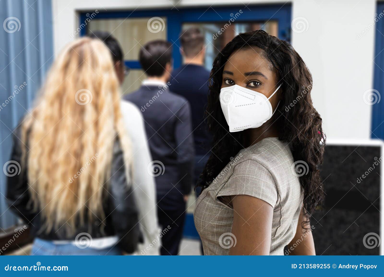 Waiting in Queue Wearing Mask Stock Image - Image of coronavirus ...