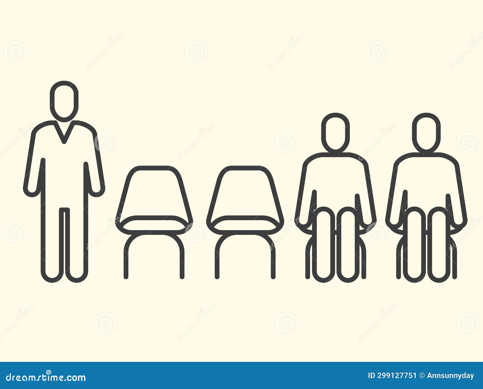 Waiting Room Icon, Row of Chairs and Men Sitting and Standing in Queue ...