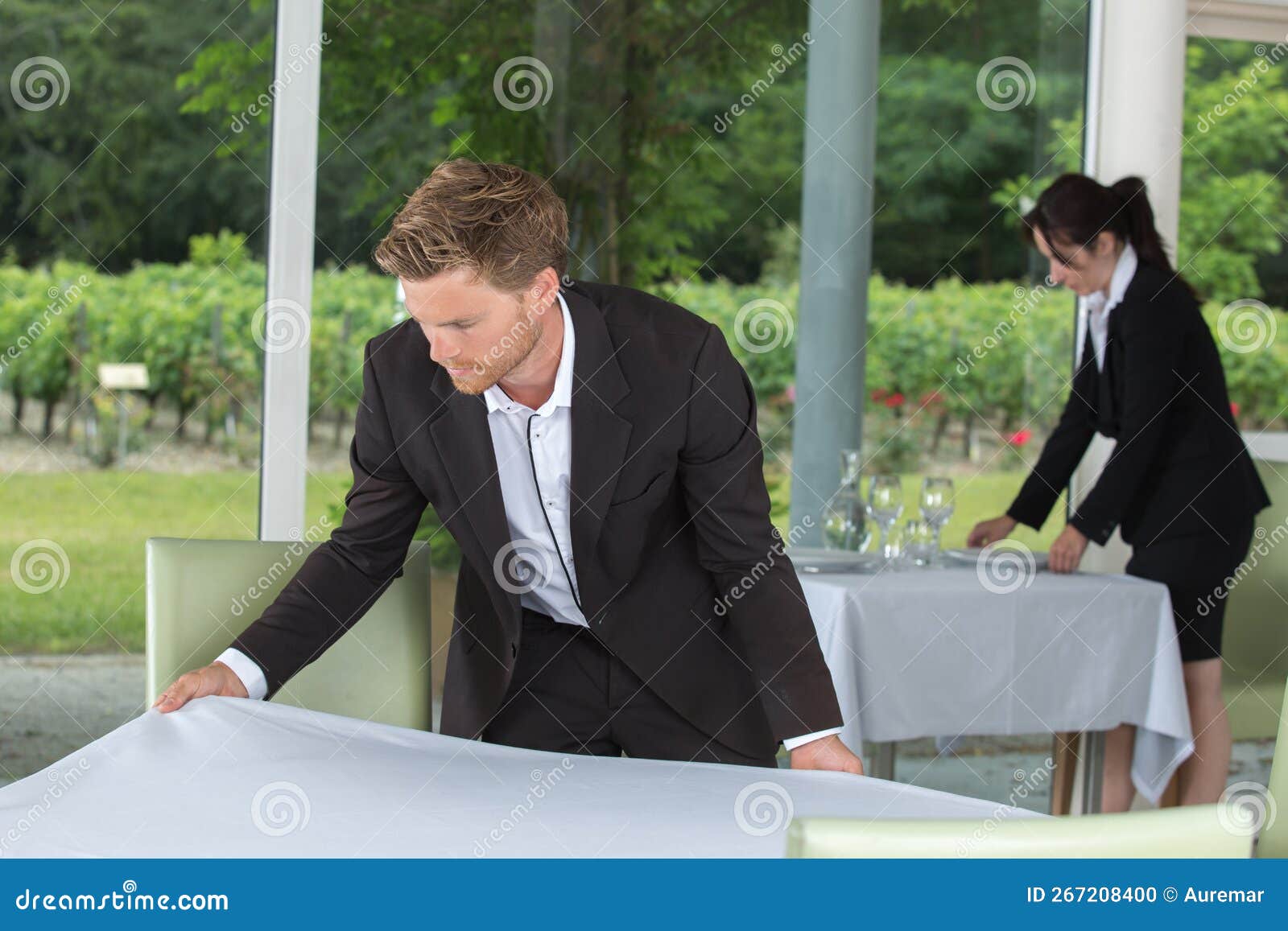 Waiting Staff Setting Tables Stock Photo - Image of food, place: 267208400