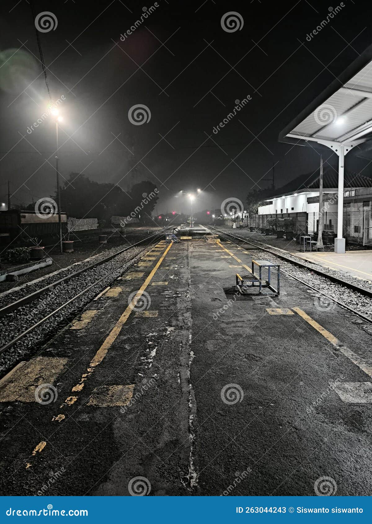Waiting Train Come between Two Rails Stock Image - Image of ...