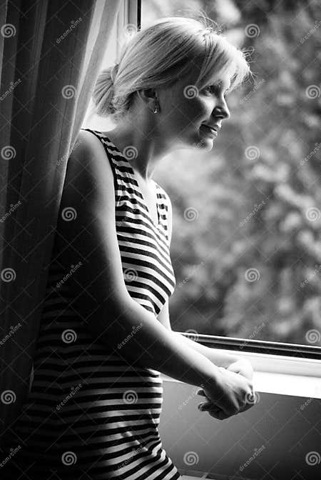 Waiting and Watching at Window Stock Image - Image of woman, lonely ...
