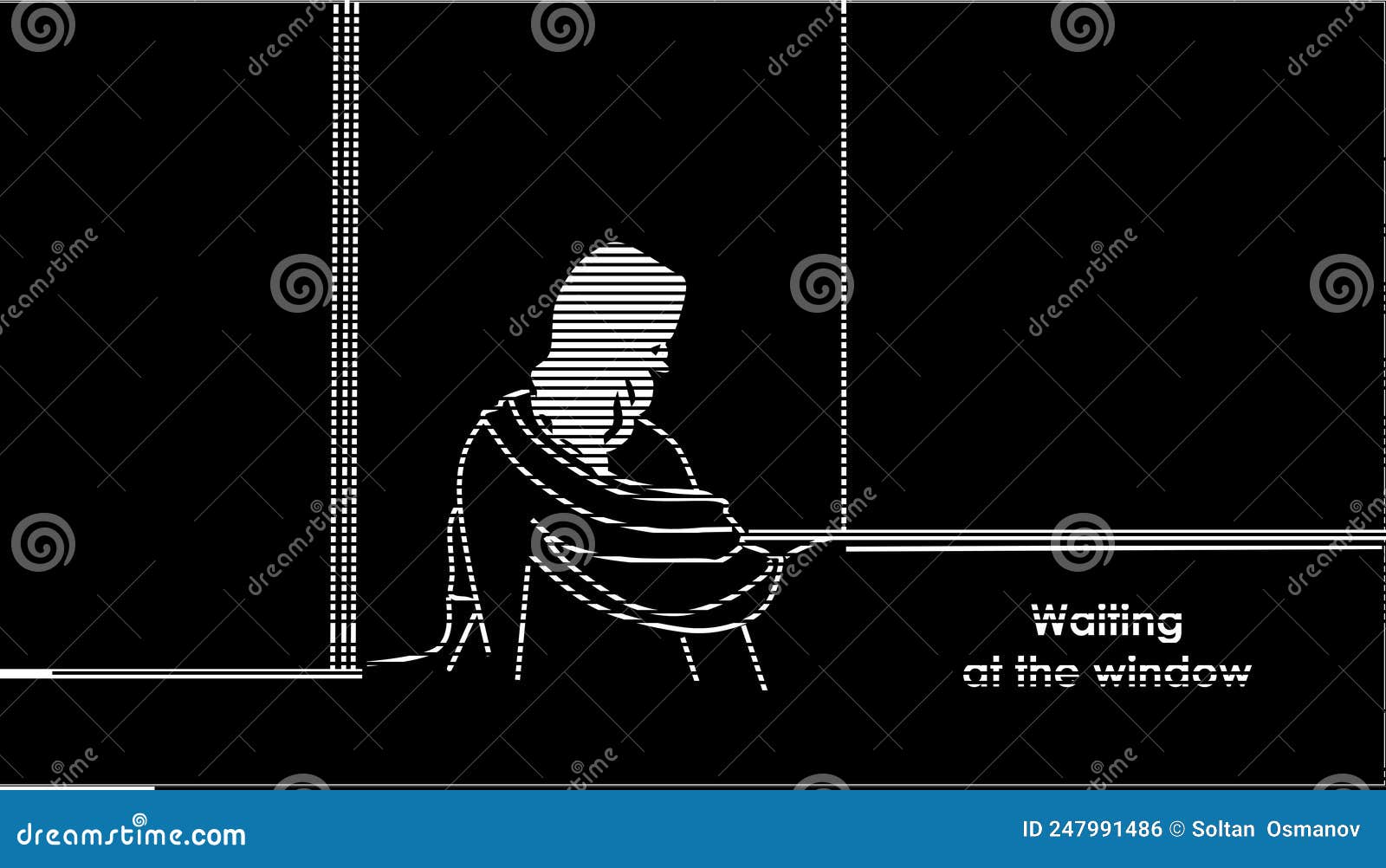 Waiting at the Window. the Woman at the Window. Striped Pattern Black ...