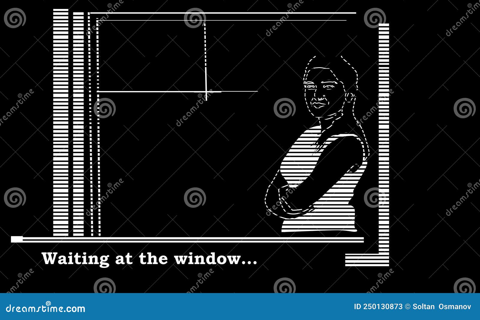 Waiting at the Window. the Woman at the Window. Striped Pattern Black ...