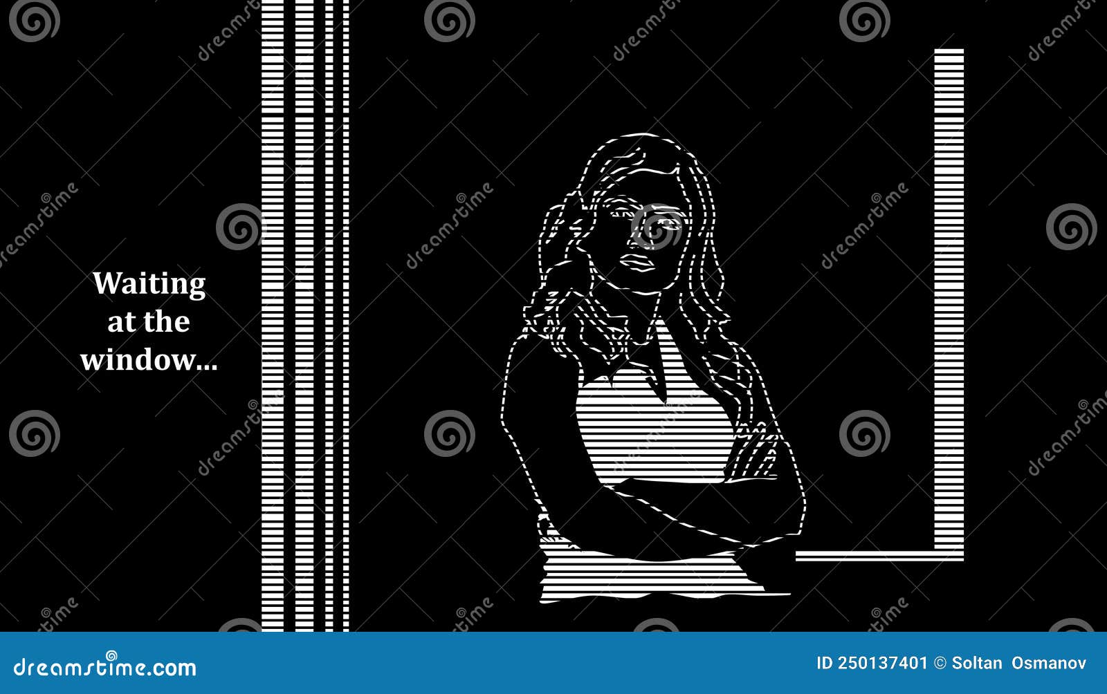 Waiting at the Window. the Woman at the Window. Striped Pattern Black ...