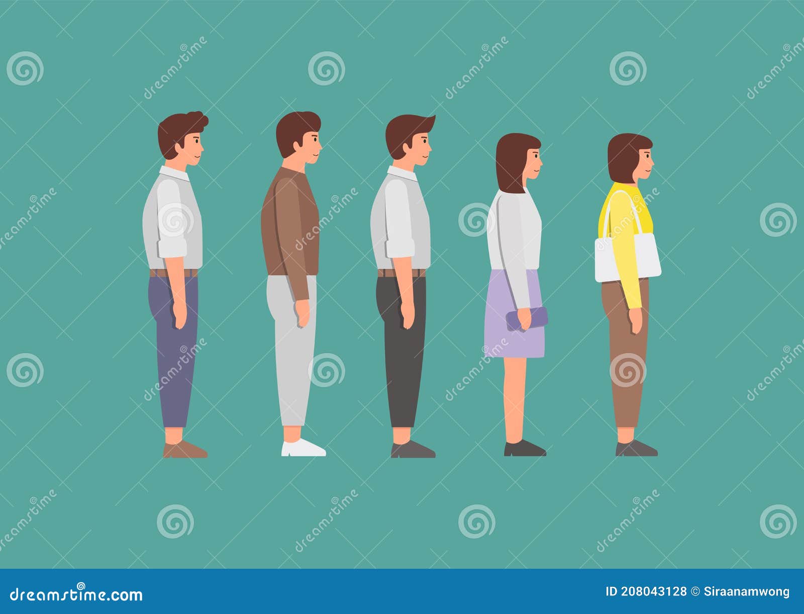 Waiting Women and Men Standing in Line Stock Vector - Illustration of ...