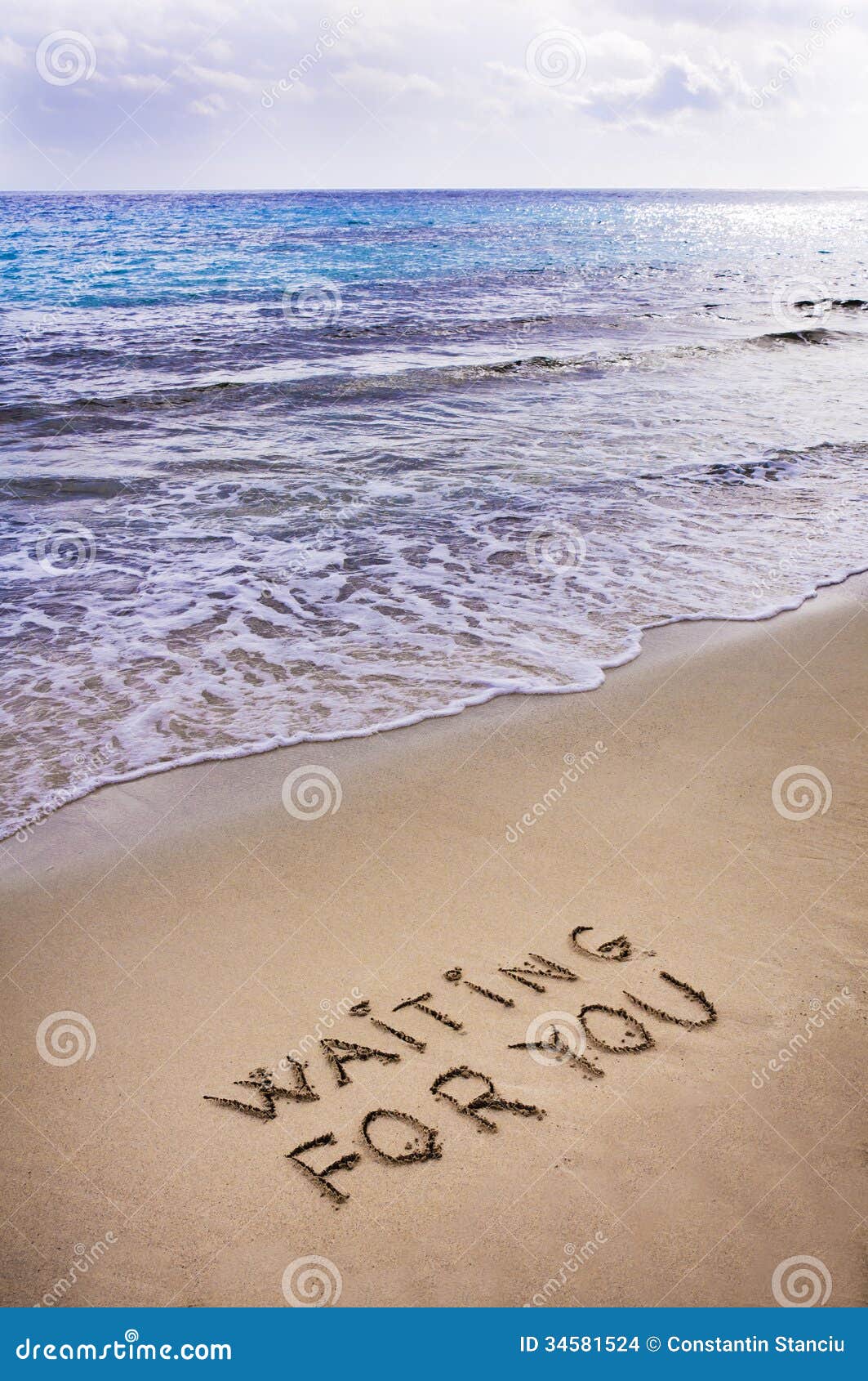 Waiting for You Written in a Sandy Tropical Beach Stock Photo - Image ...