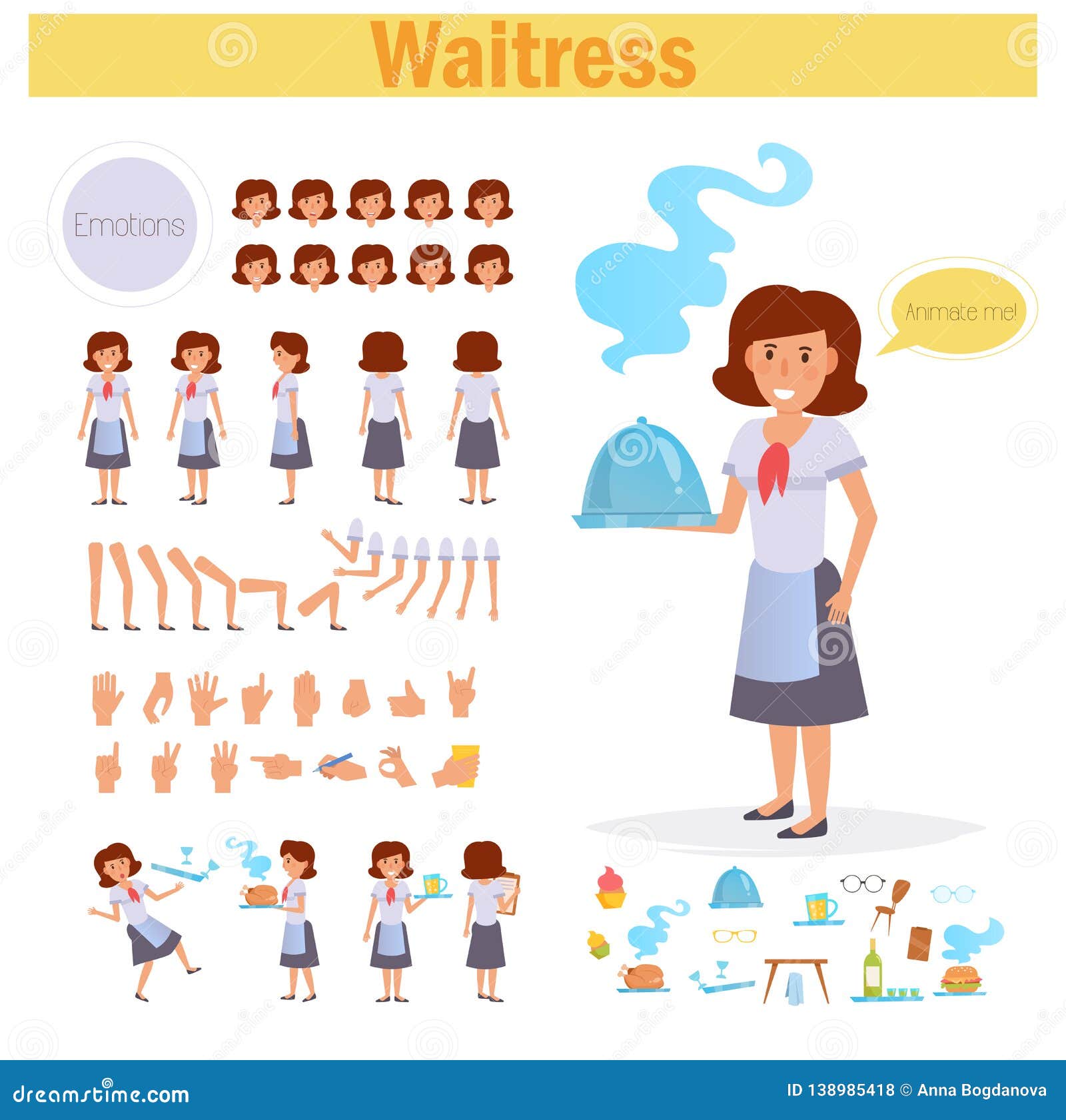 Waitress for Animation. Poses Front, Rear, Side, Three Quarter ... Waitress for Animation. Poses Front, Rear, Side, Three Quarter ...