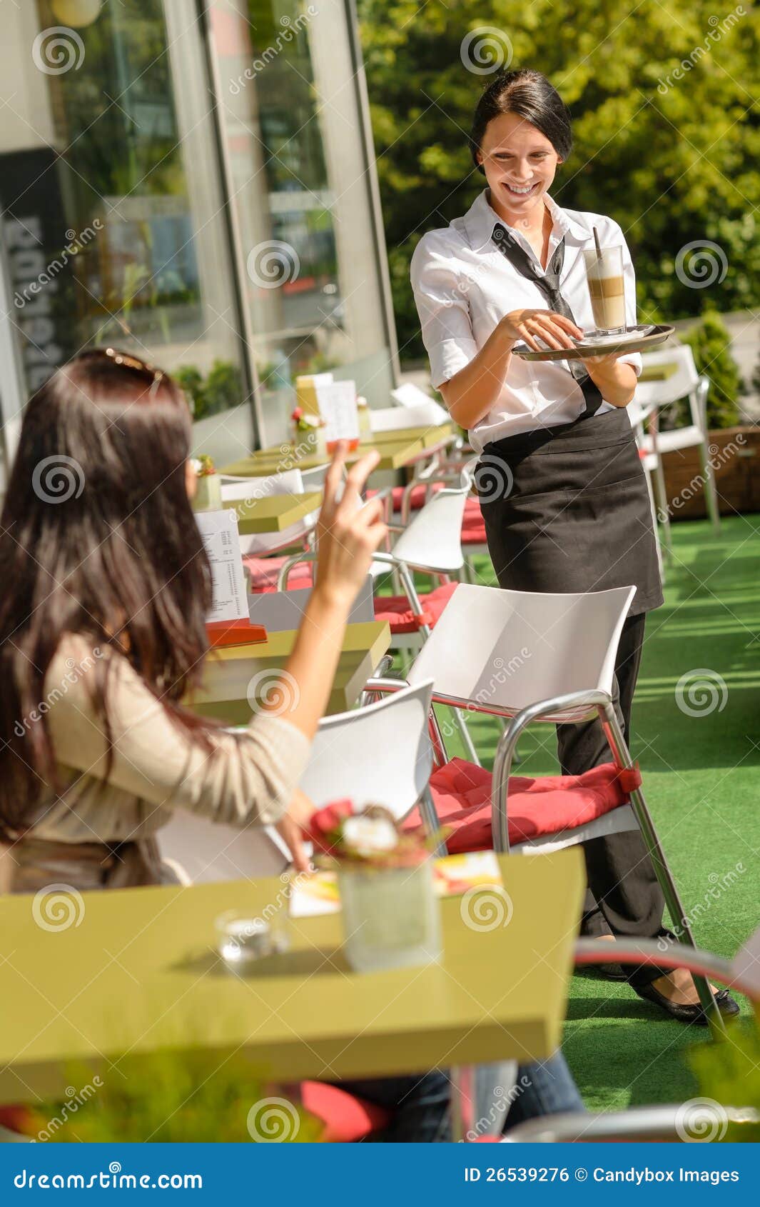 Waitress Bringing Woman Coffee Order Restaurant Stock Photo - Image of ...