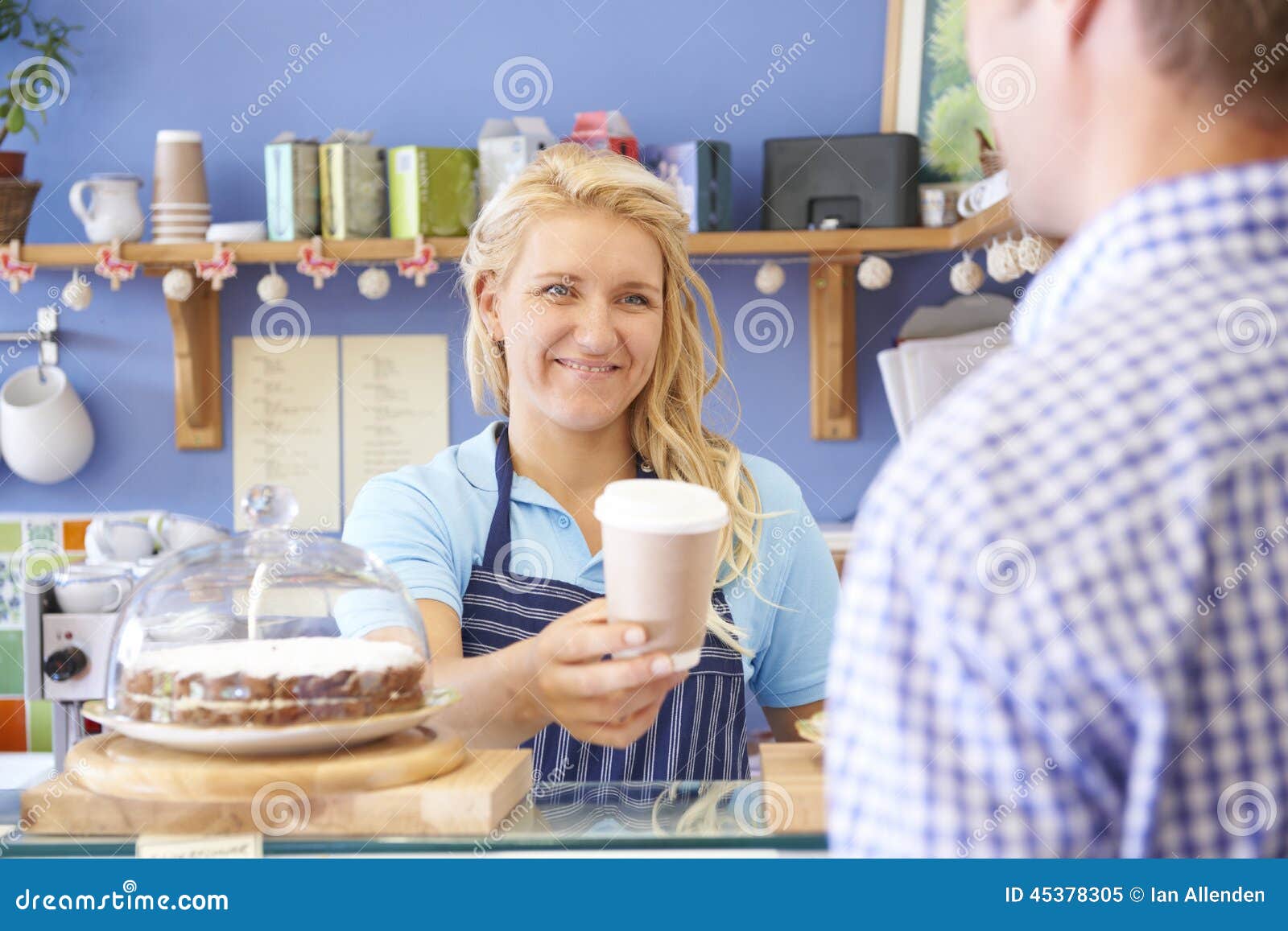 Waitress in Cafe Serving Customer with Coffee Stock Image - Image of ...