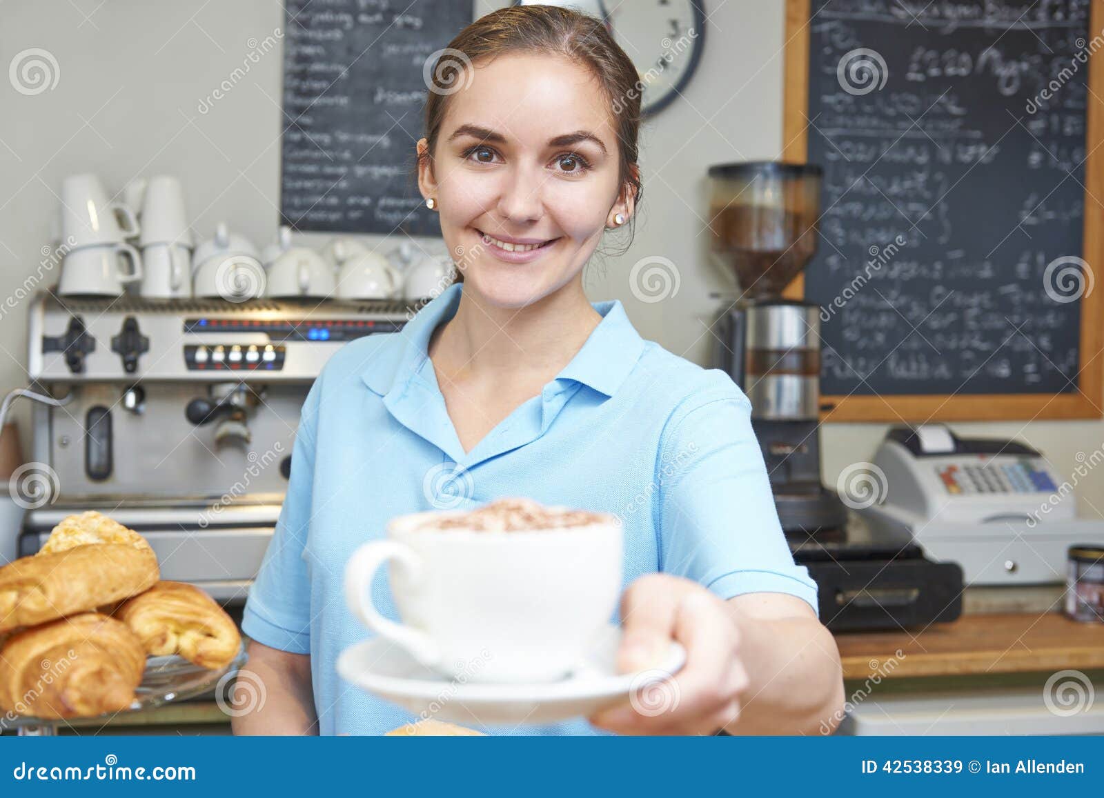 Waitress in Cafe Serving Customer with Coffee Stock Image - Image of ...