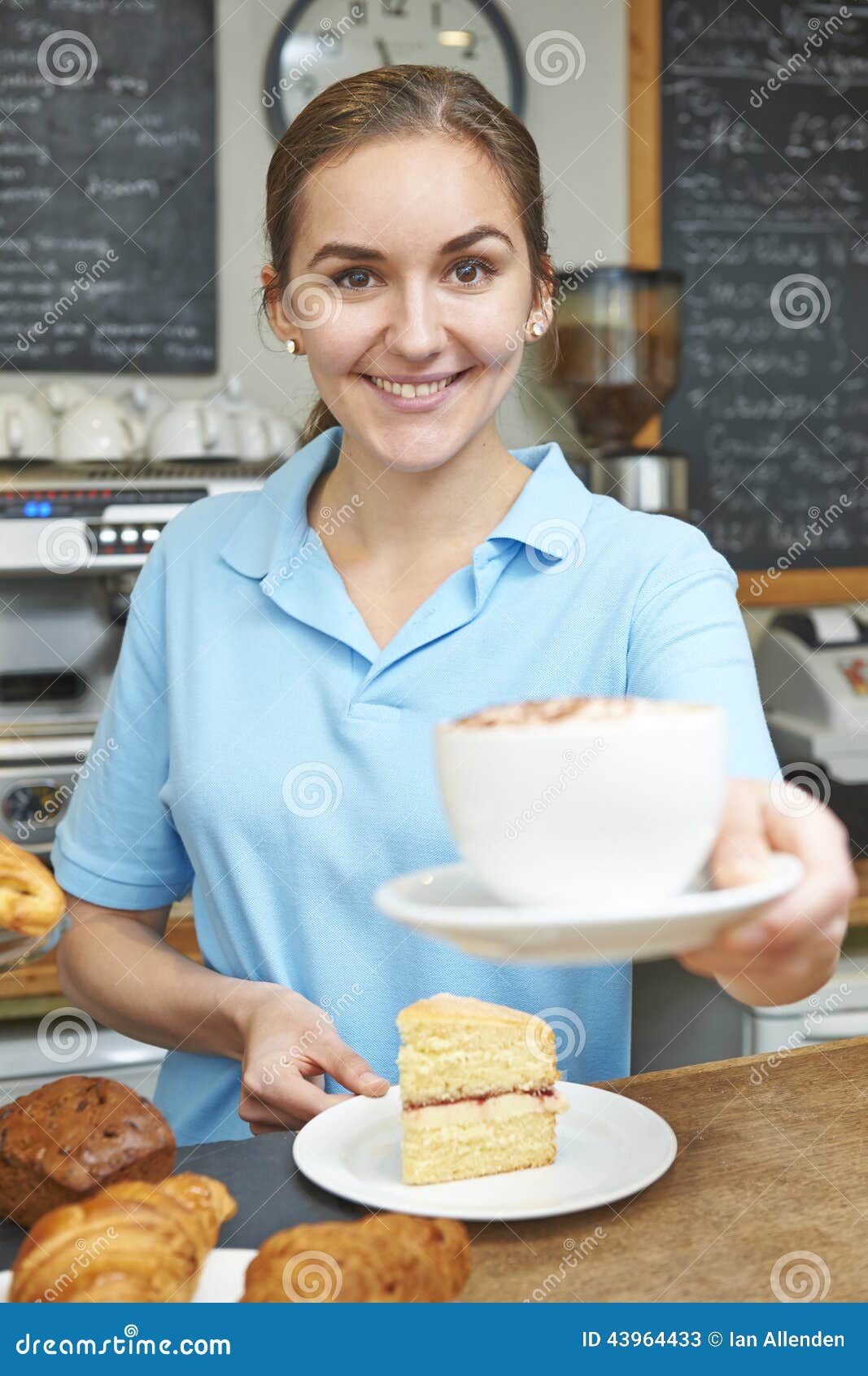 Waitress in Cafe Serving Customer with Coffee Stock Image - Image of ...