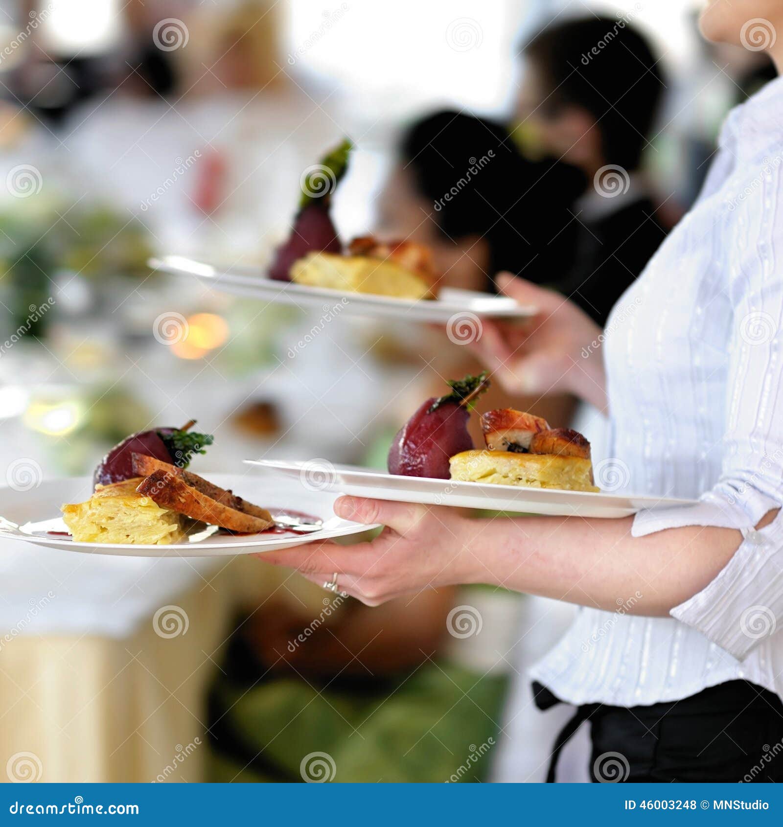Waitress is Carrying Three Plates Stock Photo - Image of room, dish ...