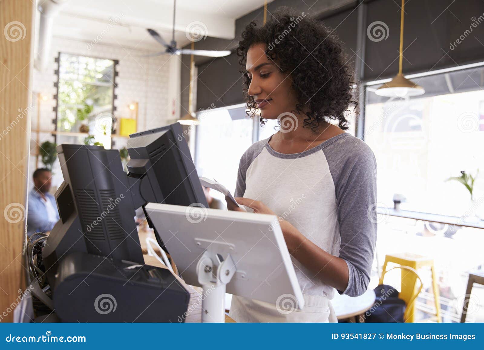 Waitress at Cash Register in Coffee Shop Stock Image - Image of waist ...