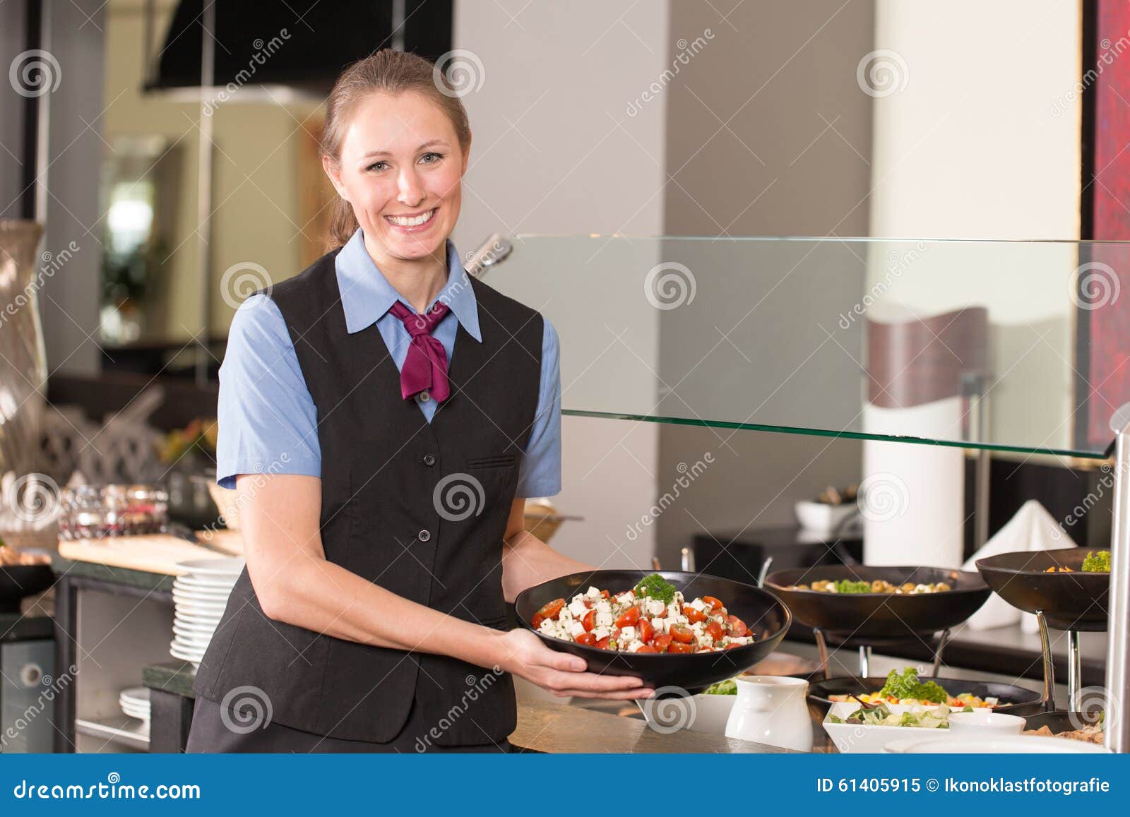 Waitress or Catering Professional Putting Food into Buffet Stock Image ...