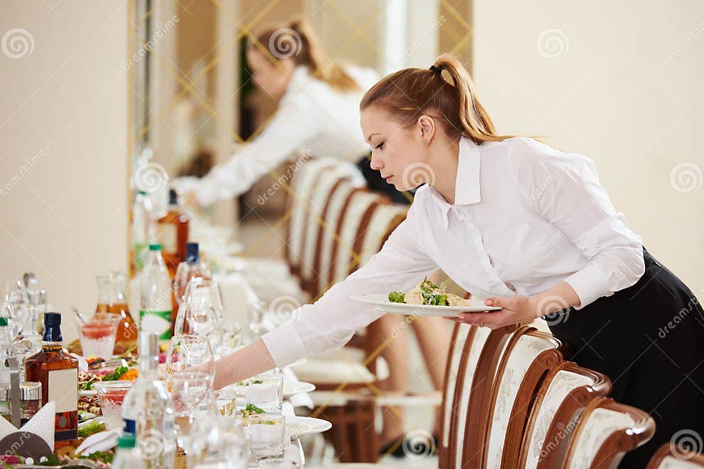 Waitress at Catering Work in a Restaurant Stock Image - Image of hand ...