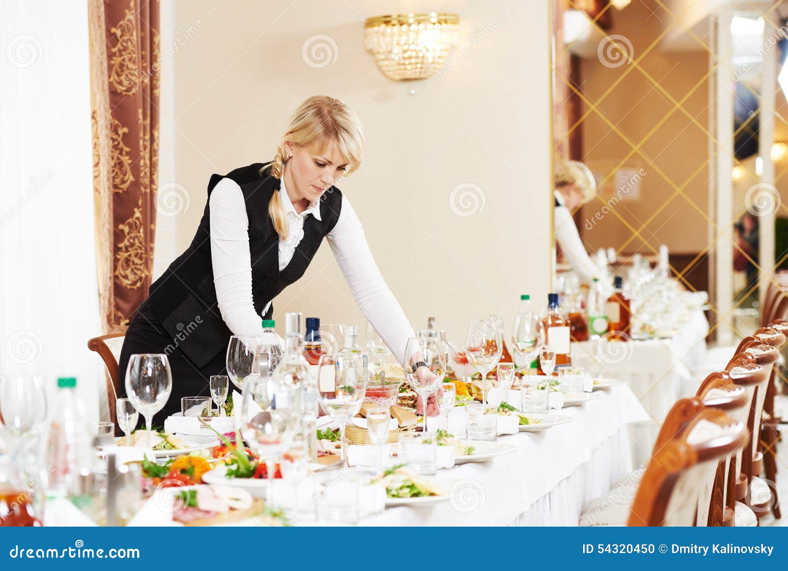 Waitress at Catering Work in a Restaurant Stock Photo - Image of party ...