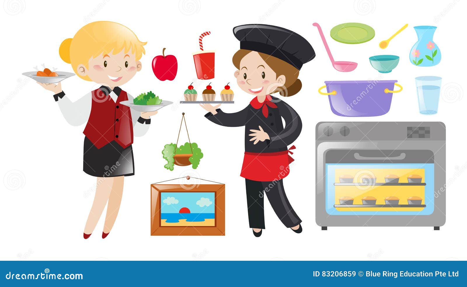 Waitress and Chef Working in Restaurant Stock Vector - Illustration of ...