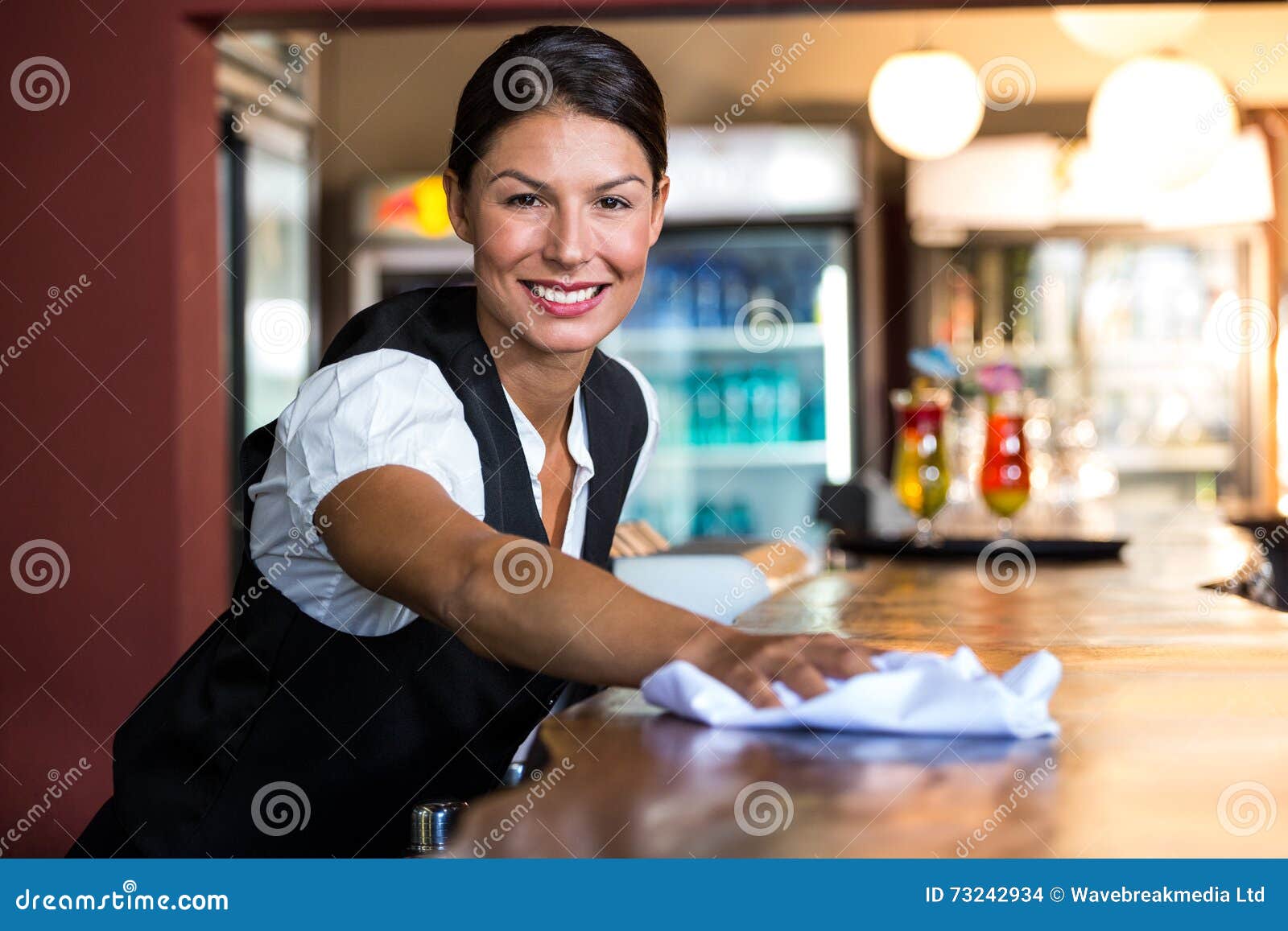 Waitress Cleaning the Counter Stock Photo - Image of occupation ...