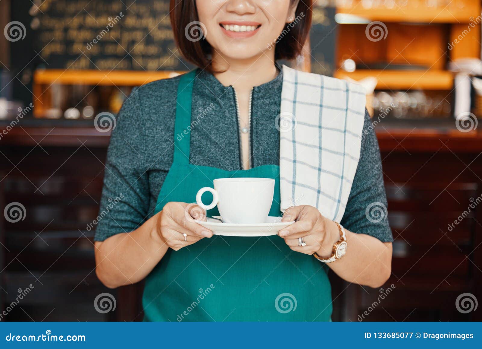 Waitress with coffee cup stock image. Image of welcome - 133685077