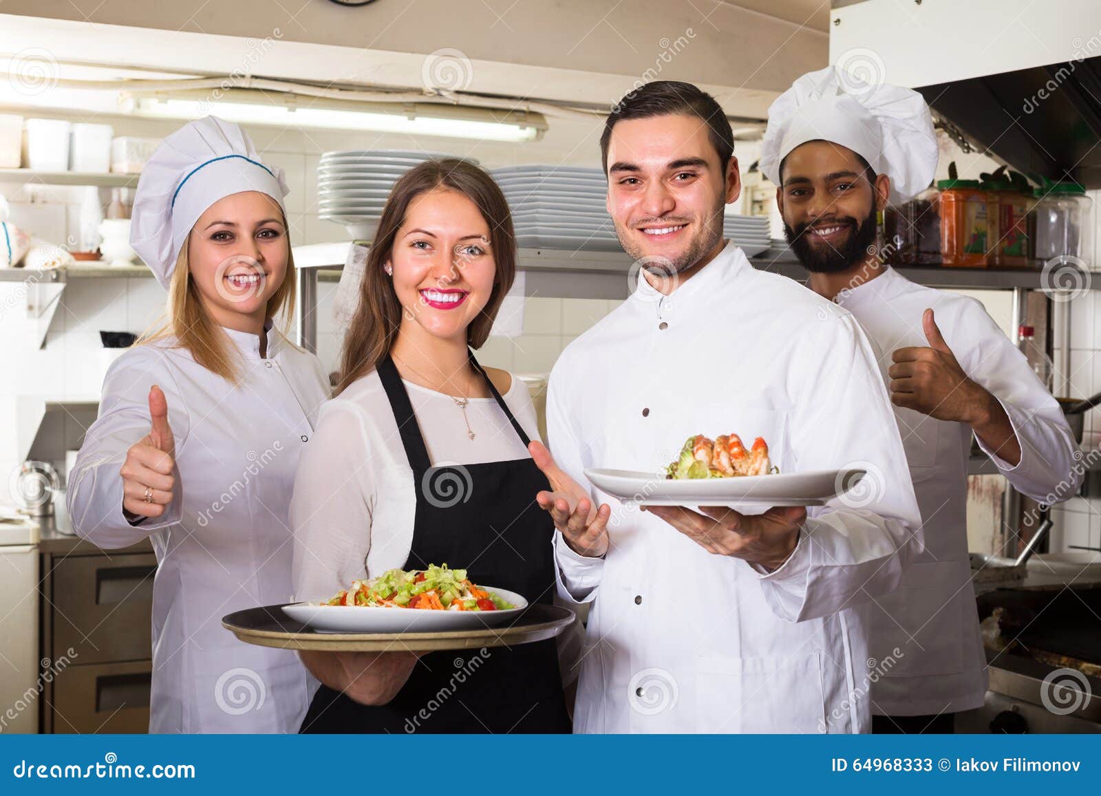 Waitress and Cooking Team in Restaurant Stock Image - Image of afro ...