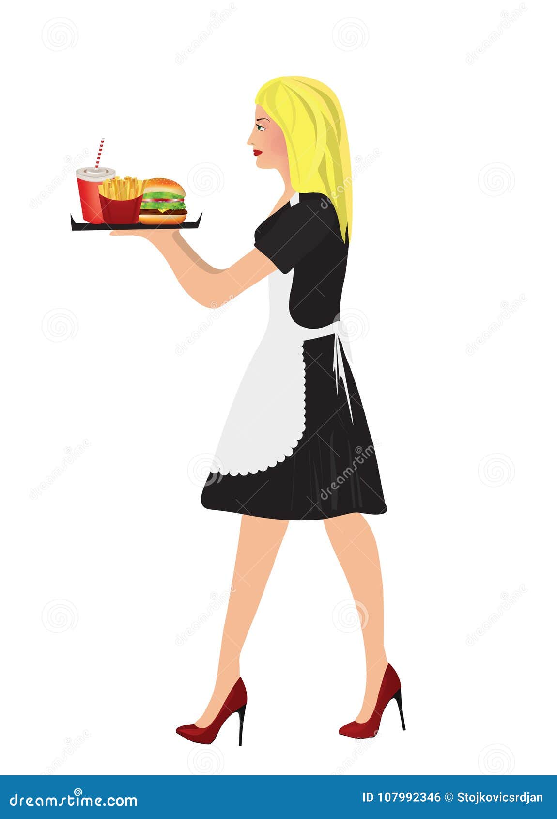 Waitress with fast food stock vector. Illustration of occupation ...