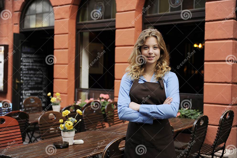 Waitress in Front of Restaurant Stock Image - Image of waiter, smile ...