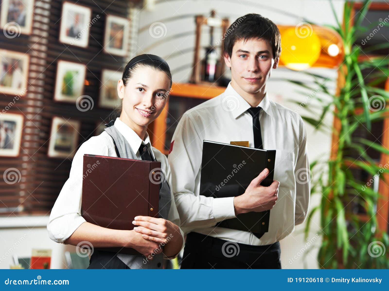 Waitress Girl and Waiter Man Stock Photo - Image of humen, caucasian ...