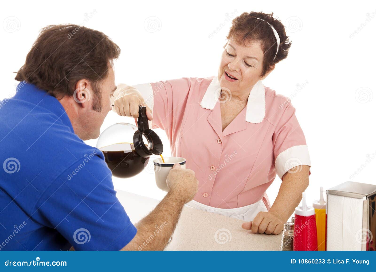 Waitress Gives Coffee Refill Stock Image - Image of hungry, counter ...
