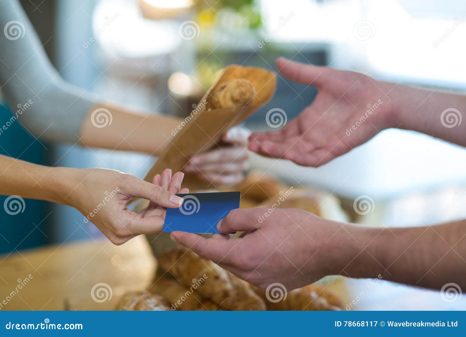 Waitress Giving Parcel To Customer at Counter Stock Image - Image of ...
