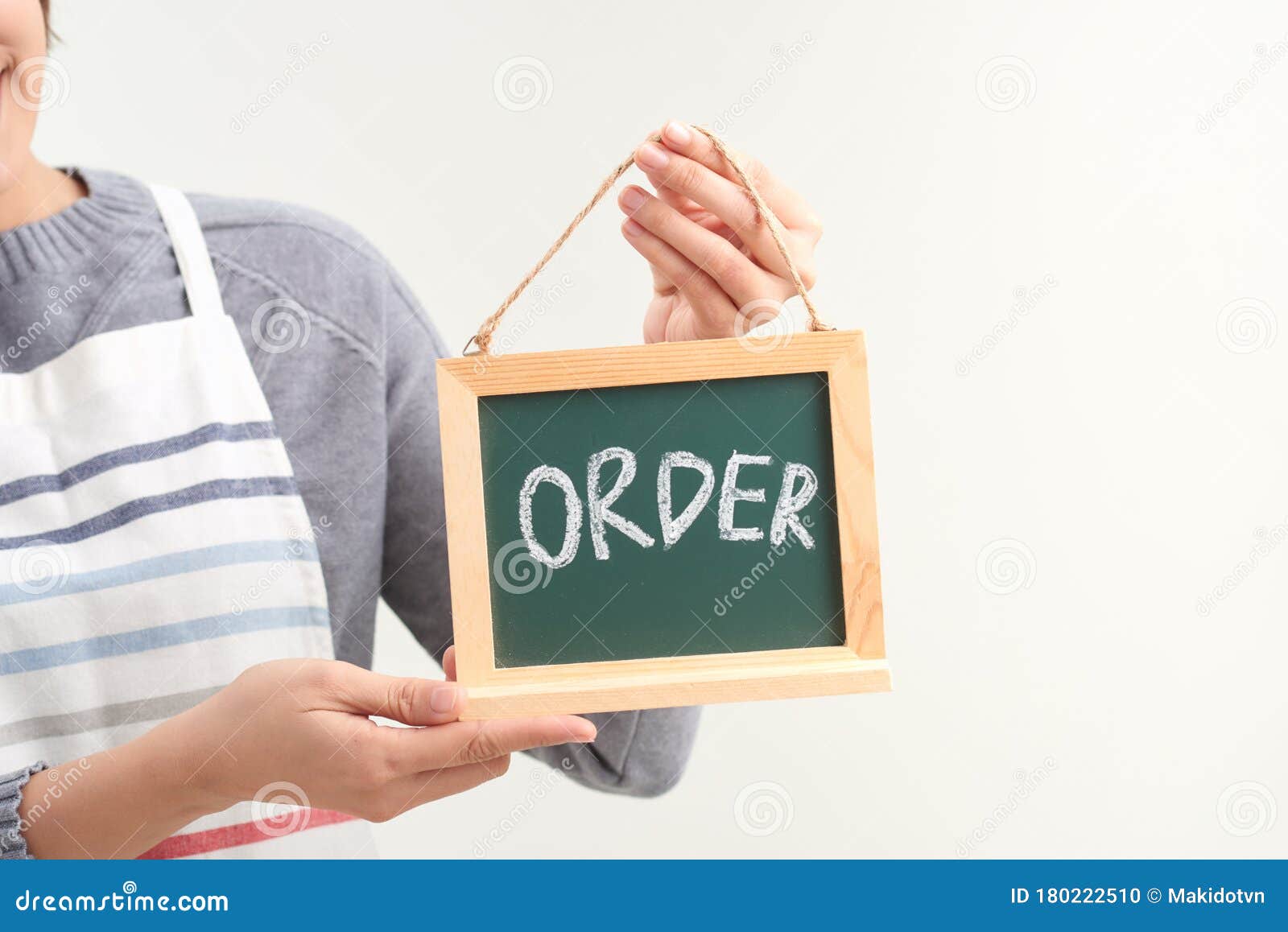 Waitress Holding the Chalkboard Order Sign on White Background Stock ...